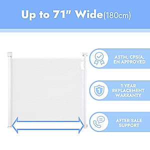Papablic Retractable Baby Gate, Auto Lock Safety Gate for Baby and Pet, 34" Tall, Extends to 71" Wide, Extra Wide Dog Gate for Indoor Outdoor Stairs Doorways Hallways