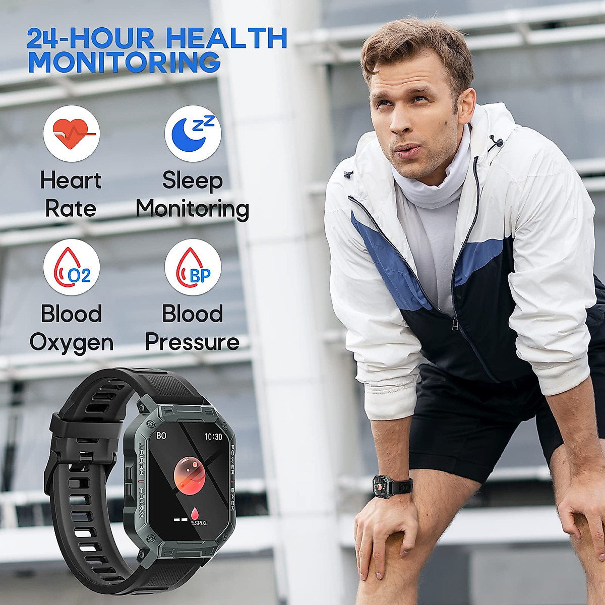Smart Watch for Men(Answer/Make Call) Fitness Tracker Bluetooth Tactical Military Waterproof Smartwatch for Android Phones Outdoor Sports Digital Watches Heart Rate Blood Pressure Monitor Black