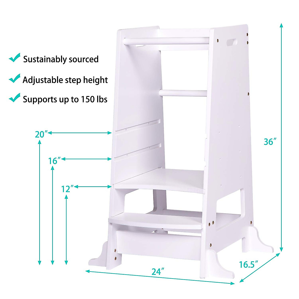 Kinbor Baby Kids Step Stool Kids Learning Stool Kids Kitchen Step Stool with Safety Rail-Solid Wood Construction. Perfect for Toddlers and Older