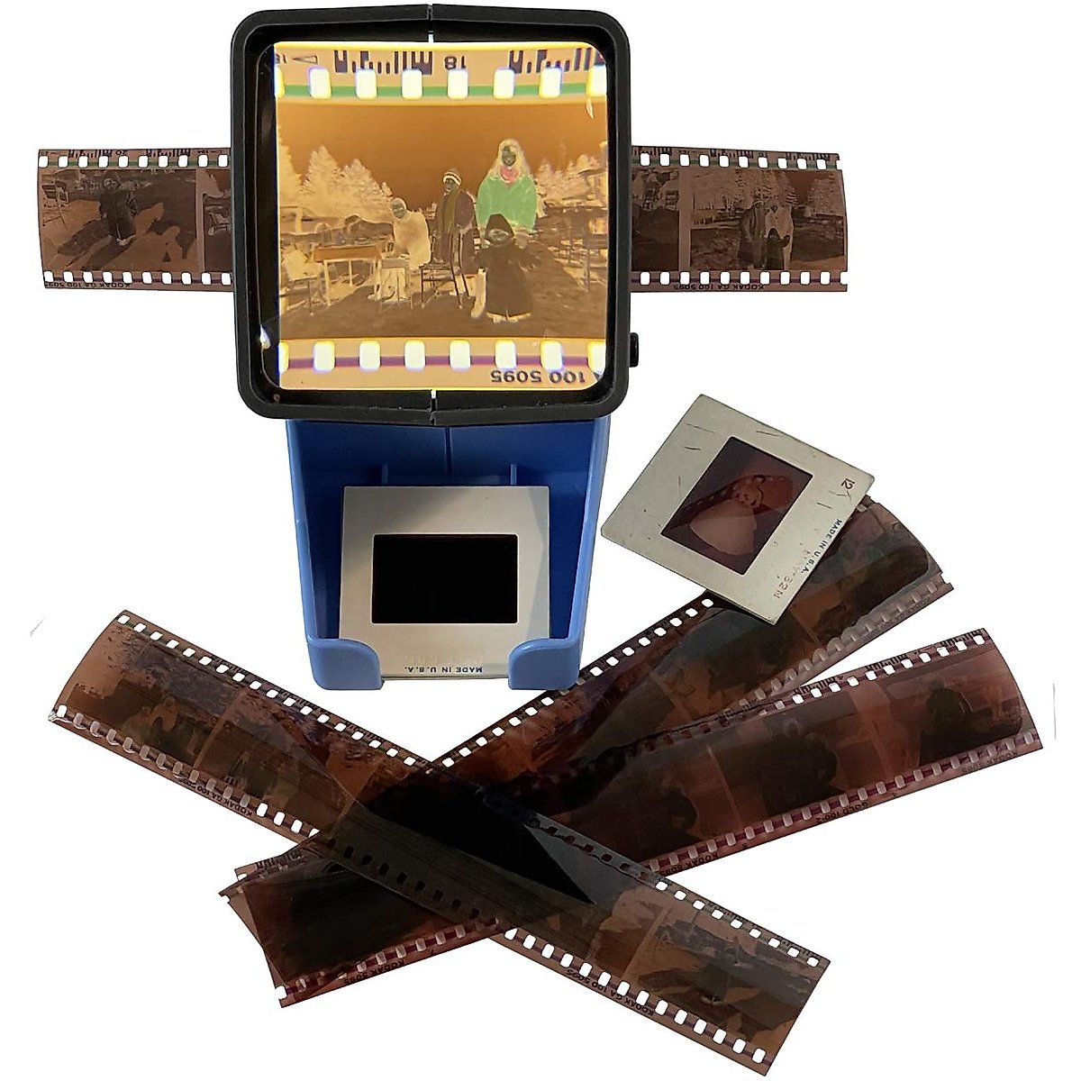 MINOLTA 35mm Desk Top Portable LED Slide and Negative Viewer Luminated 3X Magnify – for 2"x2" Slides & Positive Negatives - Worldwide AC Adapter & Plugs, Battery Operation & Cloth