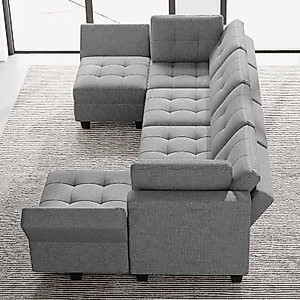 Belffin Modular U Shaped Sectional Sofa Couch with Reversible Chaises 6-seat Sectional Couch with Storage Seat Modular Sectional Set with Ottomans Light Grey