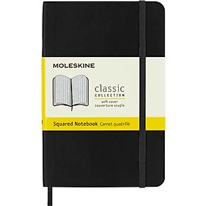 Moleskine Classic Notebook, Soft Cover, Pocket (3.5" x 5.5") Squared/Grid, Black, 192 Pages