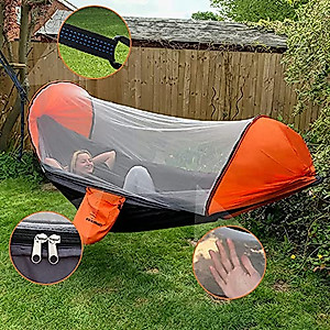 Outerman Camping Hammock with Mosquito Net, Portable Single Hammock with Tree Straps, Easy Setup, Lightweight Nylon Parachute Hammocks for Indoor, Outdoor, Backpacking, Travel, Patio, Hiking (Gray)