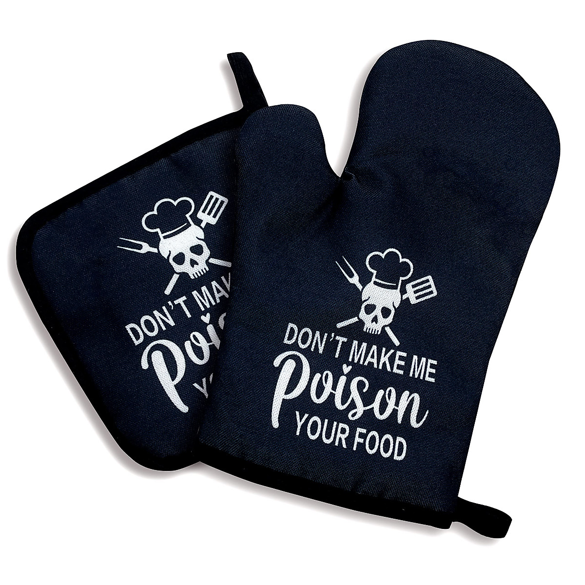 Don't Make Me Poison Your Food,Oven Mitts and Pot Holders Sets of 2，Funny Oven Mitt，Silicone Non-Slip Oven Mitts,Cute Housewarming Gift,Perfect for Kitchen,Cooking,Baking,Grilling
