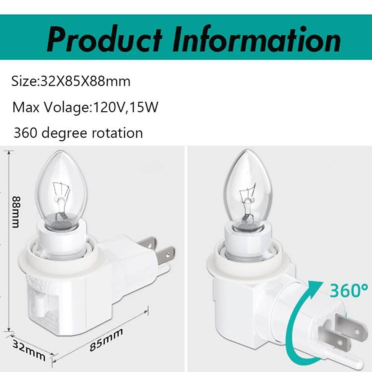 Plug in Night Light,TWDRTDD Adjustable E12 Base Socket Night Light with On/Off Switch for Making Decorative Night Lights (Glass Ring,3Pin Plug, White)