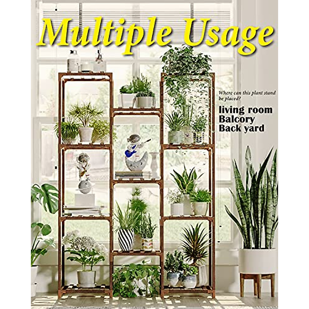 Bamworld Plant Stand Indoor Plant Shelf Tall Large Plant Shelves Holder Wood for Living Room Outdoor Plant Rack Indoor Multiple Plants Patio Balcony Garden