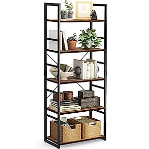 Pipishell Bookshelf, 5-Tier Bookcase, Storage Bookshelves, Tall Ladder Shelf Organizer, Display Shelf with Steel Frame, Vintage Standing Shelf for Home Office, Living Room, Bedroom, Kitchen, PISS02