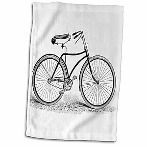 3D Rose Black and White Vintage Bicycle Pen and Ink Drawing Print-Old-Fashioned Cycler Cycling Bike Towel, 15" x 22", Multicolor