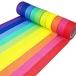 Piokio Colored Washi Tape 10 Roll Multi Pack - 164 Feet x 15mm Wide Set Rainbow Solid Color Tape for Egg Decorating, DIY School Supplies