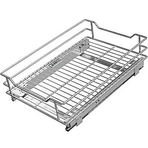 GROWLING Pull Out Cabinet Organizer, Heavy-Duty Slide Out Shelves, Sliding Wire Baskets Drawer Storage for Kitchen, Bathroom, 12" W x 17.3" D x 5.4" H, Chrome Finish.