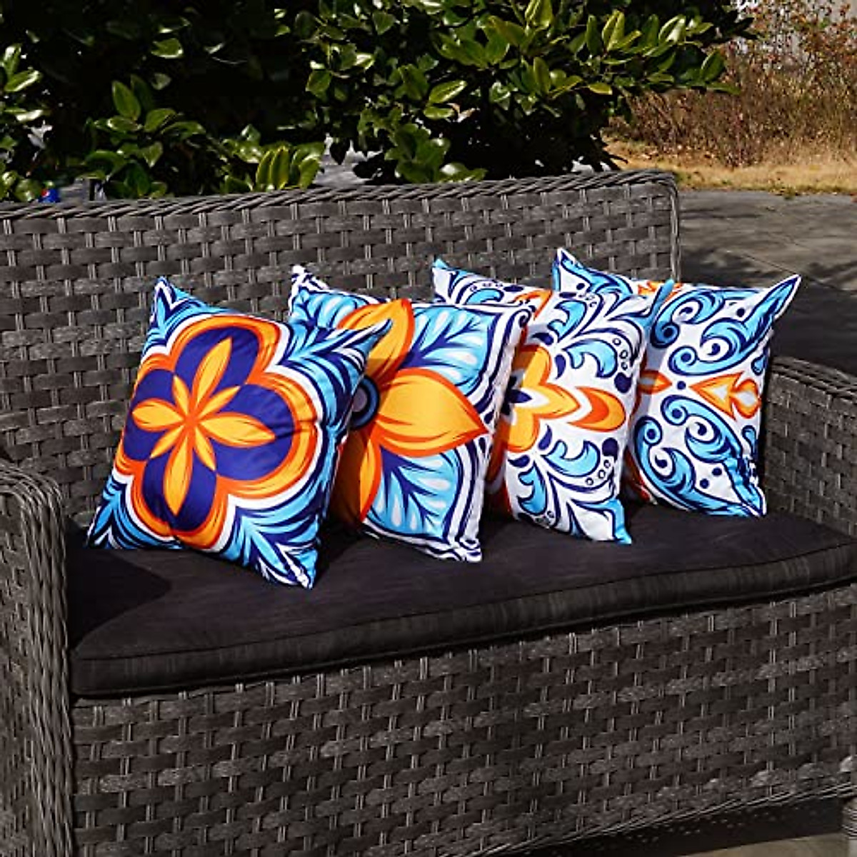 ONWAY Outdoor Pillow Covers Waterproof 16x16 Set of 4 Floral Boho Decorative Throw Cushion Cover Farmhouse Pillows for Bench Couch Patio Furniture