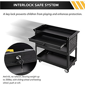 SUN & SUMMER Tool Chest with Wheels, Rolling 3-Tier Tool Box with Wheels 330 LBS Capacity Heavy Duty Utility Industrial Service Cart with Locking System Drawer for Garage, Warehouse & Repair Shop