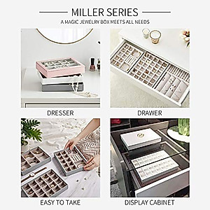 Vlando Miller Jewelry Tray-Six compartment,Multiple Color Combinations, Large Capacity Multi-Layer Design and Fashion(Grey)