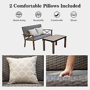 Domi Aluminum Patio Furniture Set, 2-Piece Modern Conversation Set with Cotton Padding Backrests and Seats, Outdoor Loveseat Metal Sofa Set with 5.5 Inch Cushion and Coffee Table for Balcony, Garden