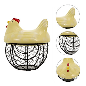 HANABASS Egg Basket Egg Basket 1pcs Chicken Design Ceramic Egg Storage Collect Basket Iron Egg Holder Home Desktop Adornment Egg Holder Countertop Egg Holder Countertop Yellow