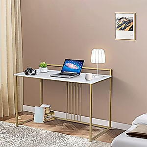 FurnitureR Computer Desk with Metal Frame 47.2 inches Home Office Writing Table Modern Design Work Space, White