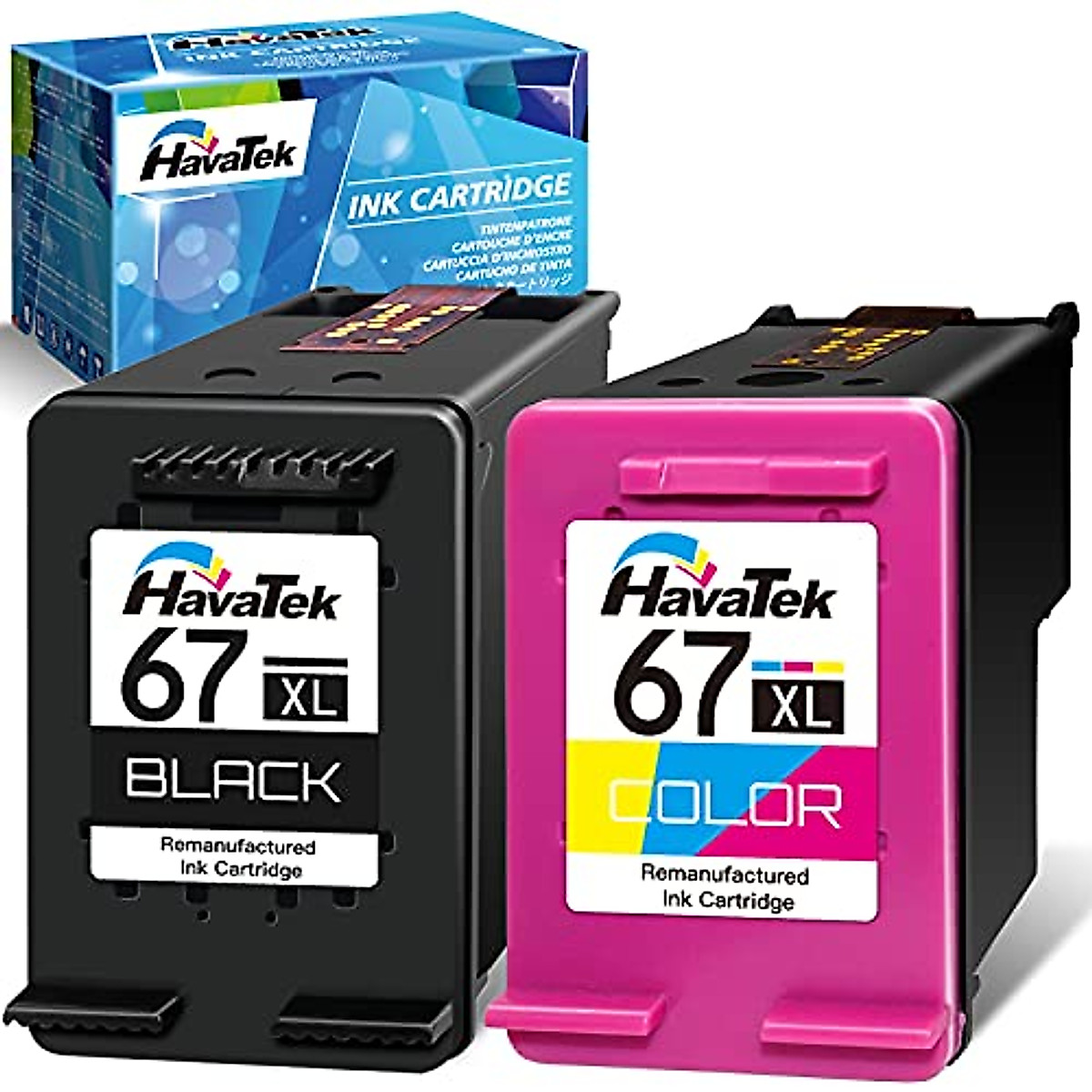 HavaTek 67XL Ink Cartridge Replacement for HP 67 Ink Cartridges Black/Color Combo Pack, Fit for HP Envy 6000 6055e 6058 6400 6455 Deskjet 2700 2725 4100 2752e 2742e 4152 2755e 4155e Printer (2 Pack)