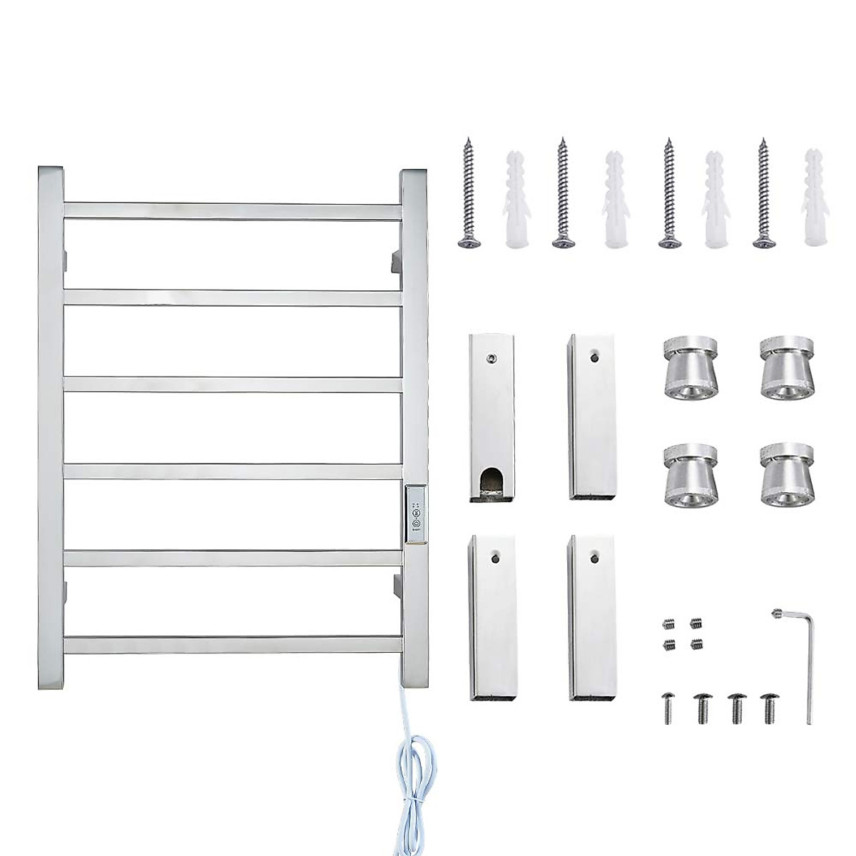 FUREX Towel Warmer 6 Bar Electric Heated Towel Rack Wall Mount Plug-in/Bath Towel Heater (Mirror Polish - Timer)