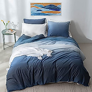 ALEISSEL Ocean Blue Duvet Cover King Size - 100% Cotton Comforter Cover Sets Printed Duvet Cover Sets, Navy to Aqua Blue to White Gradient King Comforter Cover Sets, Bedding Set 3Pcs (King,Ocean Blue)
