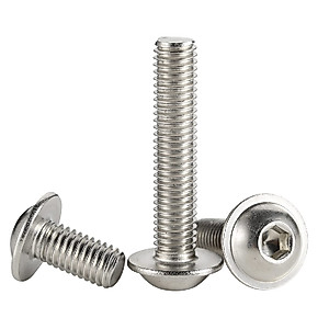 M8-1.25 x 60mm Flanged Button Head Socket Cap Screw Bolts, 304 Stainless Steel 18-8, Allen Socket Drive, Bright Finish, Fully Threaded, Pack of 10