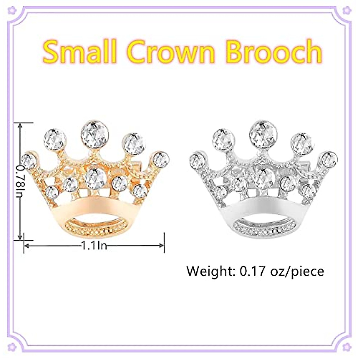 Small Crown Brooch pins for women fashion Rhinestone Gold Silver Crown Brooch for men (12PCS silver)