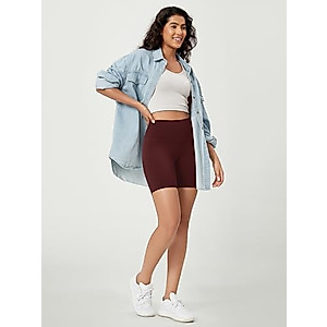 ODODOS ODCLOUD 2-Pack Buttery Soft Lounge Yoga Shorts for Women 6" Inseam High Waist Non See Through Biker Shorts, Black+Burgundy, Large