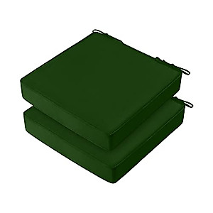 LOVTEX 19x19 Outdoor Chair Cushions Set of 2, Waterproof Patio Cushions for Outdoor Furniture, Thick Outdoor Seat Cushions for Chairs with Straps and Portable Handle(Forest Green)