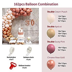 Rubfac 162pcs Boho Balloon Garland Arch Kit Blush Balloons Double Stuffed Dusty Pink Cream Peach Chrome Rose Gold Balloons for Birthday Baby Shower Bridal Wedding Graduation (Total 300pcs)