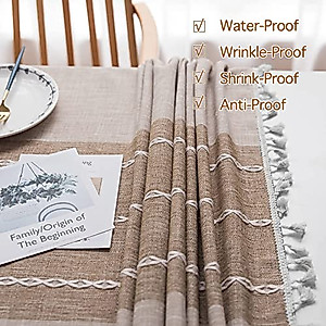 JIALE Tablecloths for Rectangle Tables, Cotton Linen Table Cloth Waterproof Tablecloth Wrinkle Free Farmhouse Dining Table Cover, Soft Fabric Table Cloths with Tassels, Brown, 55" X 70", 4-6 Seats