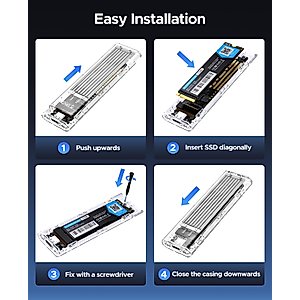 ORICO M.2 NVMe SSD Enclosure, USB 3.2 Gen 2 (10 Gbps), Transparent External Solid State Drive Adapter Enclosure for 2280 2260 2242 2230 PCI-E M2 M-Key SSD, USB Type C Converter Case-TCM2 Silver