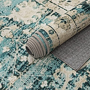 Syalife Washable Rug Vintage Area Rugs, 5'x 7' Living Room Rug with Non Slip Backing, Ultra-Thin Medallion Distressed Non-Shedding Rug, Vintage Floor Mat Indoor Rug USI001-57FG04GR