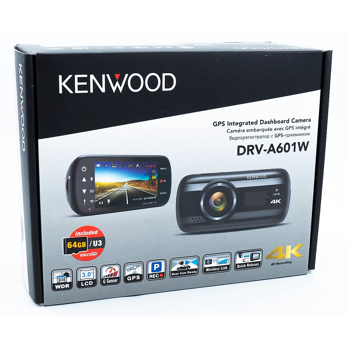 Kenwood DRV-A601W 4K Ultra Car Dash Cam with Built in GPS, G-Shock and 3-Inch Display