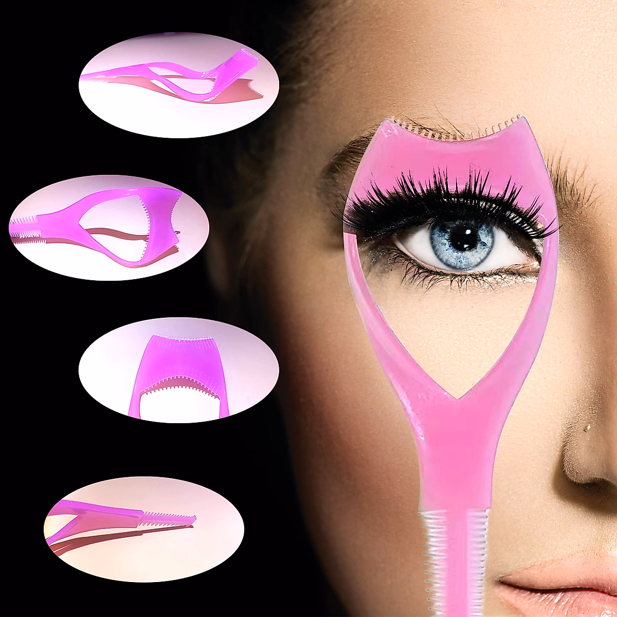 5 in 1 Eyelash Tool Kit Lash Separator Eyelash Application Tool Set Eyelash Curlers Mascara Guard with Comb Tweezers Makeup Tools Kit for False Lashes