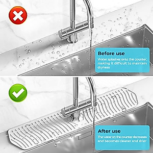 Toovem Silicone Sink Splash Guard, 24-inch Faucet Mat, Faucet Handle Drip Catcher Tray, Keep Kitchen and Bathroom Sinks Dry, White, 1PCS