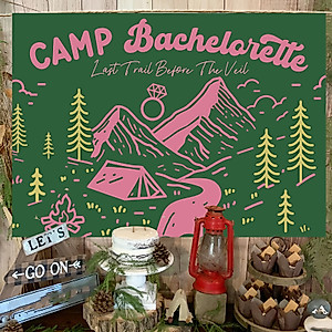 Camp Bachelorette Party Decor 7 * 5ft Pink Green Backdrop Last Trail Before The Veil Banner Hiking Camp Bachelorette Party Supplies Bachelorette Banner for Wedding Bridal Shower Bunting Party