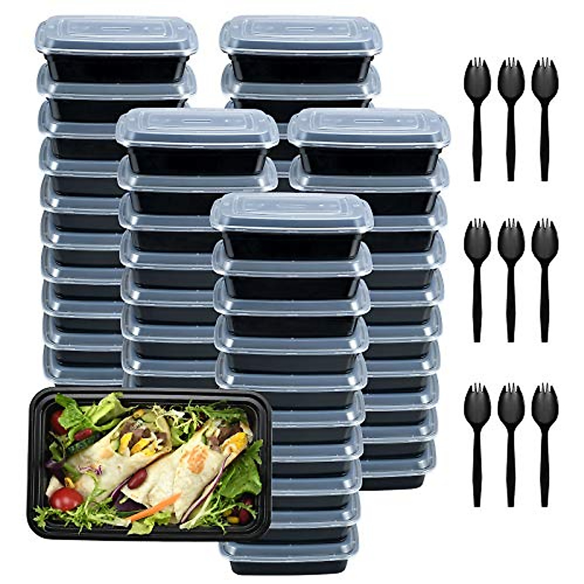 Plastic Meal Prep Containers 28oz 50 Pack, Food Storage Containers with Lids Airtight, Food Prep Containers for Freezer, Reusable Bento Lunch Box Togo Food Box, Disposable Takeout Deli Containers