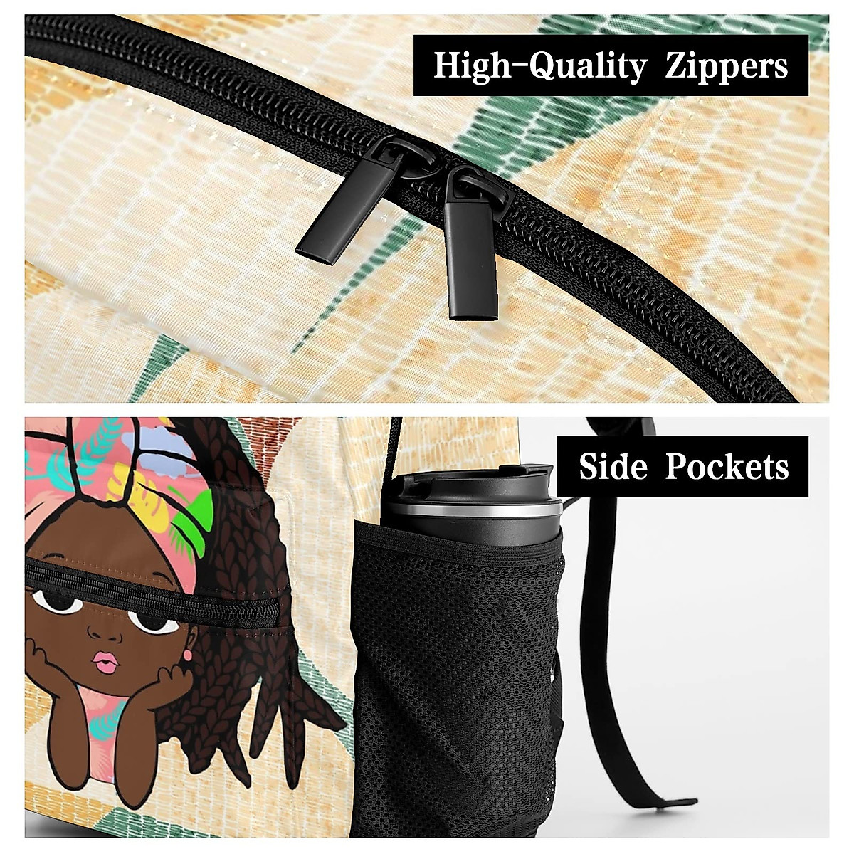 Liveweike African Tribal Afro Girl Personalized Kids Backpack with Name Teen Girl Boy Primary School Travel Bag