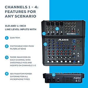 Alesis MultiMix 8 USB FX – 8 Channel Compact Studio Mixer with Built In Effects & USB Audio Interface for Live Sound and Home Studio Recording