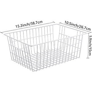 Redrubbit Wire Storage Baskets, Large Farmhouse Metal Freezer Basket Storage Organizer Bins with Handles for Kitchen Cabinets, Pantry, Closets, Bedrooms, Bathrooms, Set of 6, White