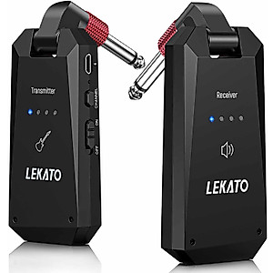 LEKATO WS-90 Wireless Guitar System 5.8GHz, Rechargeable Wireless Guitar Transmitter Receiver Upgrated 8H Battery Life, 4 Channels Guitar Wireless System for Electric Guitar Bass