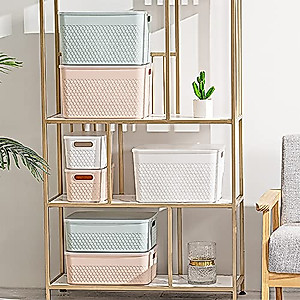 HANAMYA Lidded Storage Bin Organizer | Storage Organizing Container, 16 Liter, Set of 4, Mint