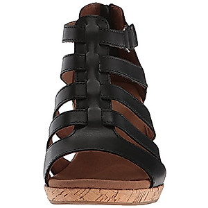 Rockport womens Briah Gladiator Wedge Sandal, Black Leather, 6.5 Wide US