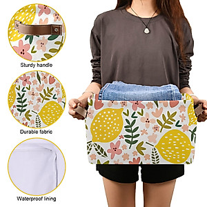 susiyo Lemon Pink Flower Storage Bins 2 Pack, 14 x 10 inch Canvas Storage Basket for Shelves Closet Organizing