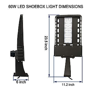 1000LED LED Shoebox Pole Light, 60W (200W Eq.) 8,765Lm, AC110-277V, Arm Mount, Daylight White 5000K, LED Parking Lot Light Outdoor Area Light