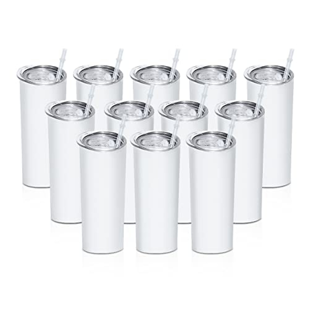 AGH 24 Pack 20oz Sublimation Tumblers with Metal Sraws and Lids Straight Skinny Tumblers Bulk, Stainless Steel Vacuum Insulated Tumblers, Double Wall Sublimation Tumbler Keep Coffee Chilled for Hours