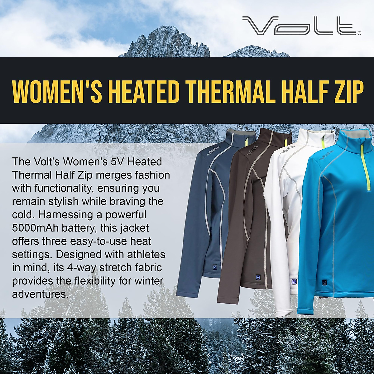 Volt Resistance 5V Heated Thermal Half Zip - Rechargeable Women's Heated Jacket - Athletic Fit Thermal Long Sleeve Heated Shirt - Winter Running, Bicycling - Battery Pack Included - Small, Blue