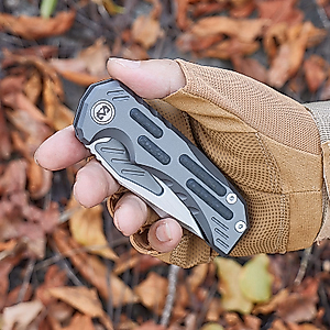 Miguron Knives M Nagain Folding Knife 3.5" Hand Hollow Ground Rubbed Satin M390 Blade Dark Grey PVD Titanium Handle With Carbon Fiber Inlay Pocket Knife MGR-626DG