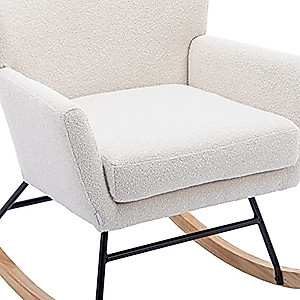 UPYOOE Rocking Chair Nursery Modern Accent Rocker Armchair Teddy Upholstered with High Backrest Armrests Glider Chair for Baby Room Nursery Living Room Bedroom (Beige)