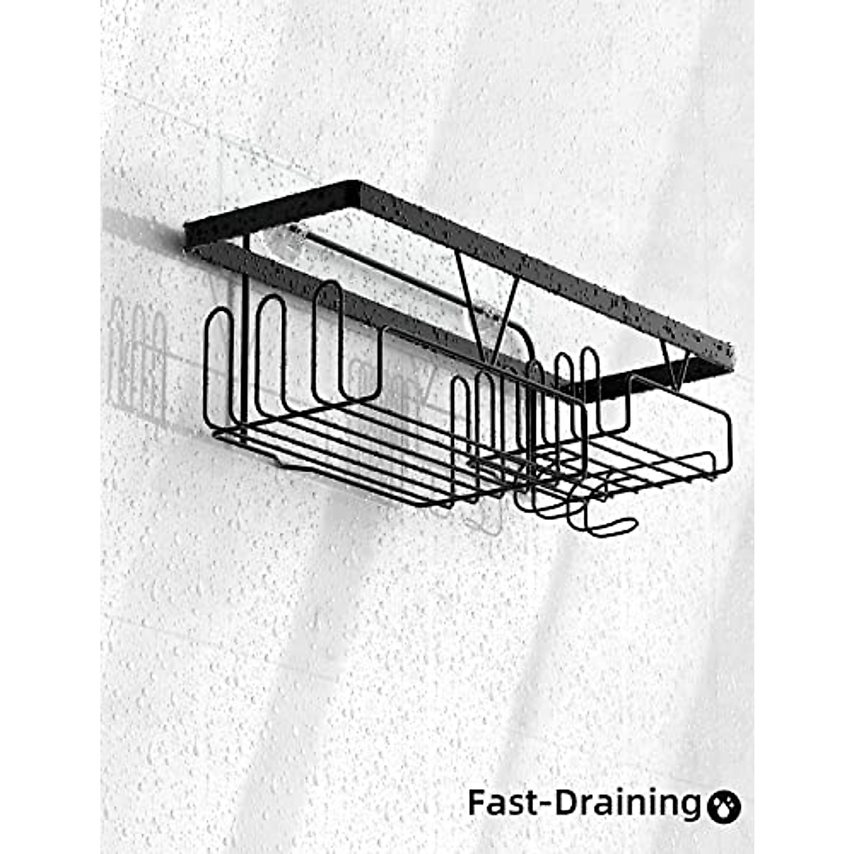 2-Pack Shower Caddy with Hooks Adhesive Shelf Shower Organizer Bathtub Storage Accessories, No Drilling Wall Mounted Stainless Steel Shower Shelves for Inside Shower for Bathtub and Kitchen, Black