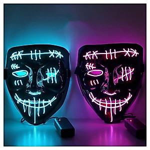 Halloween Scary Mask LED Mask LED Purge Mask [2PACK] LED Light Up Mask EL Wire Light Up for Festival Cosplay Halloween Costume Halloween Festival Party.
